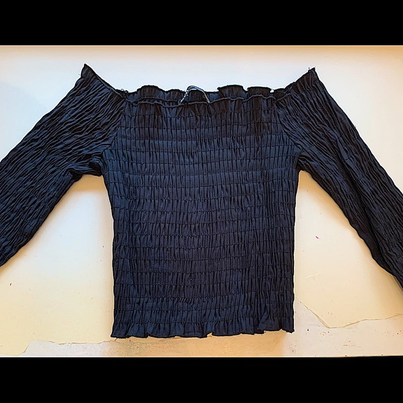 Zara | Tops | Zara Black Textured Off The Shoulder Cropped Top | Poshmark